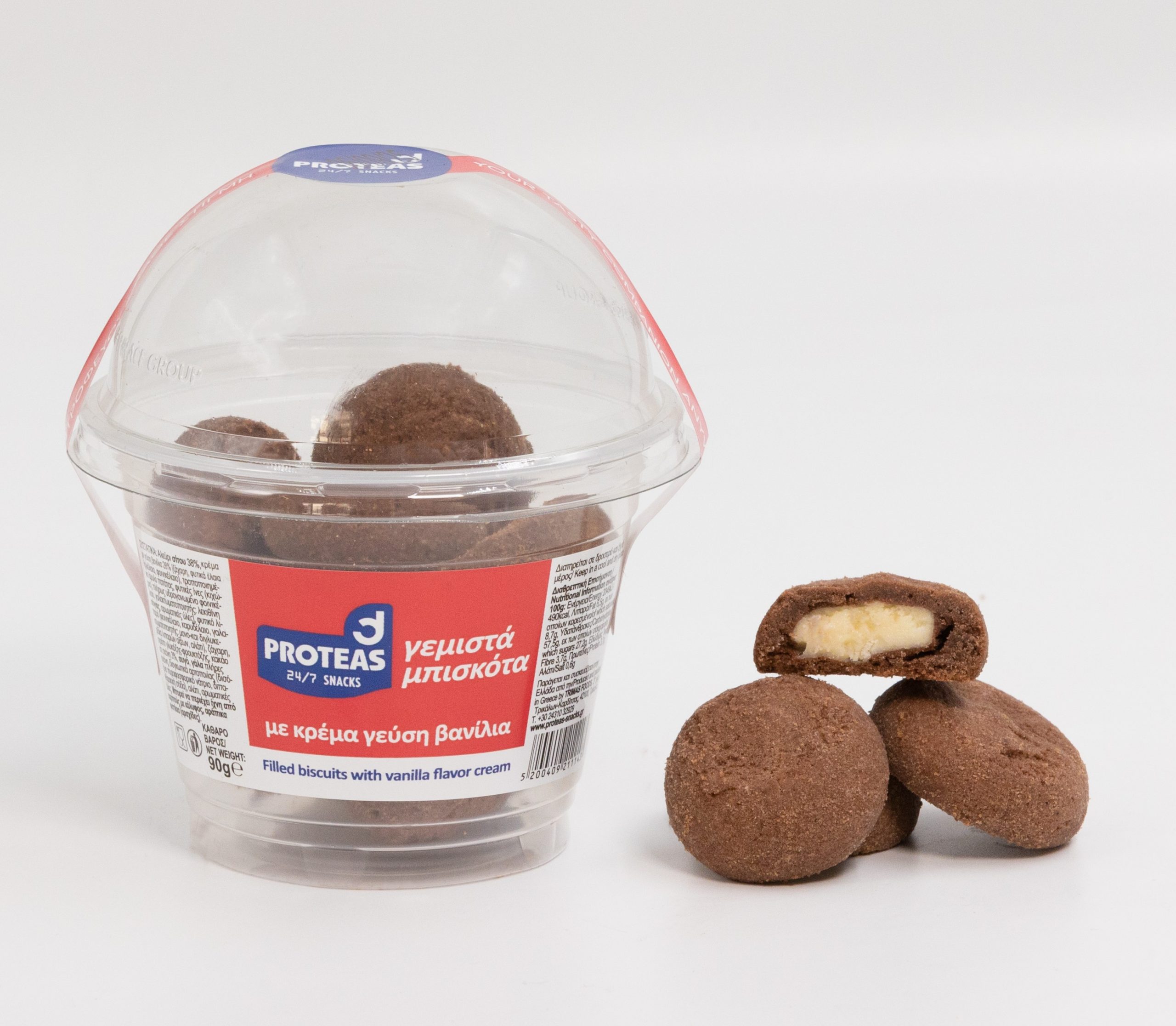 Filled biscuits with vannila flavor cream - Proteas Bars